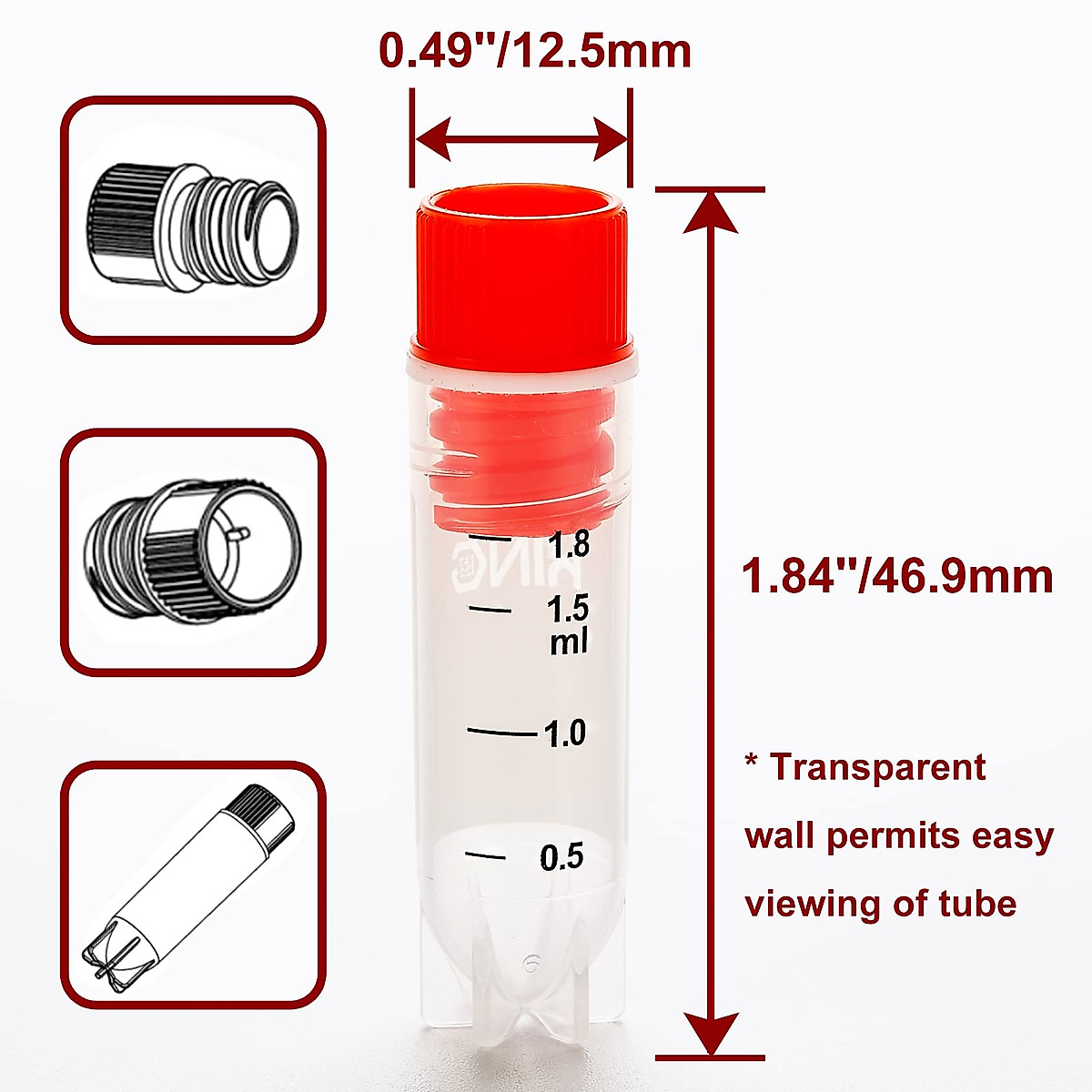 CryoKING 2.0ml Cryovial, Purple Vials, PP Tubes with Internal Thread, Tubes with Self-Standing Bottom, Lab vials with Caps for Sample Storage, 25 Pcs/Bag