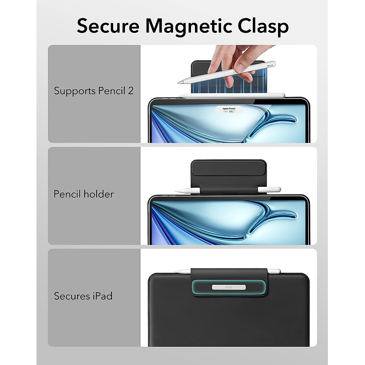 ESR iPad Air 11 inch Case with Keyboard(2024 M2), iPad Pro 11 (4th/3rd/2nd/1st Gen) & iPad Air 5th/4th Rebound Case Keyboard, Easy-Set Floating Cantilever Stand, Precision Multi-Touch Trackpad, Black