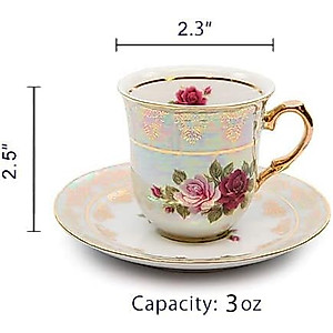 Royalty Porcelain 12pc Espresso Coffee, Cups 3 Oz and Saucers, Iridescent Vintage Pattern