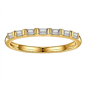 SMILEST 7 Stone Moissanite Rings for Women, 2mm D Color VVS1 Clarity Lab Created Diamond Rings 18K Yellow Gold Plated 925 Sterling Silver Bar Setting Moissanite Stackable Rings for Women Promise Ring