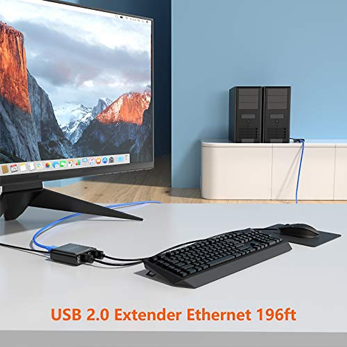 WEme USB Extender, 4-Port USB 2.0 Ethernet Extender Hub Over Cat5/ Cat5e/ Cat6 Cable Connection up to 60Meters/196FT, RJ45 Lan Extension with Power Adapter for Logitech Webcam, Camera, Speakerphone