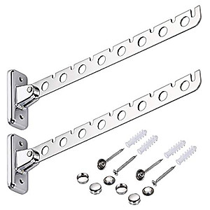 Sumnacon 12" Stainless Steel Clothes Hanger Rack, 2 Pcs Wall Mounted Folding Garment Hooks, Space Saver Clothing and Closet Rod Storage Organizer for Laundry Room Bedroom Bathroom Kitchen