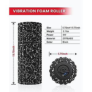 FITINDEX Electric Vibrating Foam Roller, Exercise, Yoga, Pilates, Massage, Back Pain Relief, Muscle Recovery, and Physical Therapy, 4-Speed & Rechargeable Versatile Fitness Roller Foam - Black