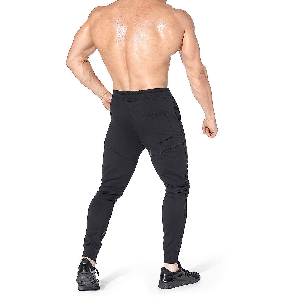 BROKIG Mens Gym Jogger Pants,Casual Slim Workout Sweatpants with Zipper Pockets Bodybuilding Athletic Pants(Black,L)