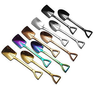 10Pcs Shovel Spoons Stainless Steel Spoon Reusable Dessert Spoons for Coffee Tea Ice Cream Fruit Sugar Cake