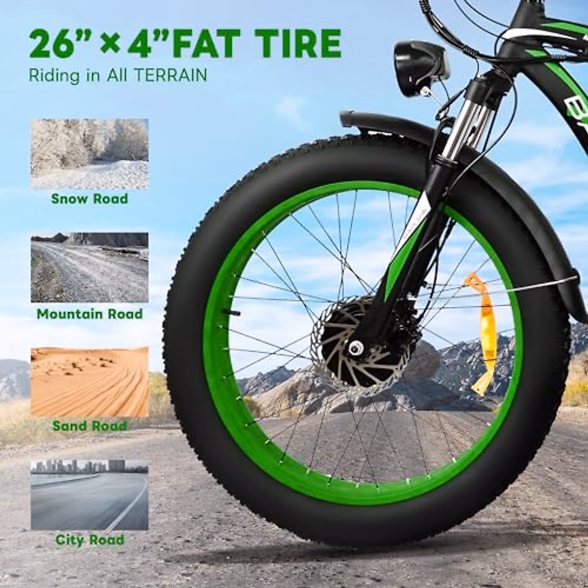 COJMOYOV 2000W Electric Bike with 20Ah Removable Battery 26"×4" Fat Tire Ebike for Adults 35MPH 65Miles Electric Bicycles with Shi-Mano 21 Speed,Lockable Front Suspension,Hydraulic Disc Brake Green