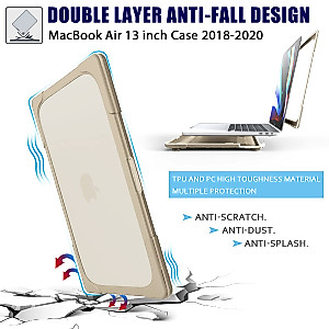 Mektron for MacBook Air 13 inch Case 2022 2021 2020 2019 2018 Release M1 A2337 A1932 A2179 [Heavy Duty Series] Hard Plastic & TPU Shell Protective Cover Matte Kickstand Case (Khaki)