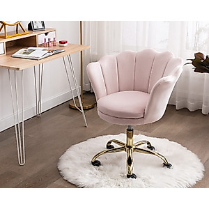 CIMOTA Desk Chair Velvet Task Chair Home Office Chair Adjustable Swivel Rolling Vanity Chair with Wheels for Adults Teens Bedroom Study Room, Light Pink