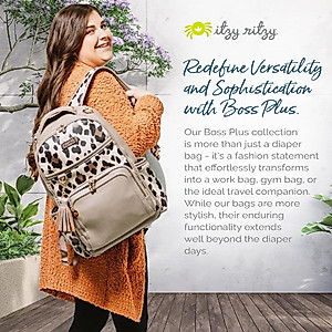 Itzy Ritzy Diaper Bag Backpack – Large Capacity Boss Plus Baby Backpack Diaper Bag Featuring 19 Pockets, Changing Pad, Stroller Clips, and Comfortable Backpack Straps, Leopard