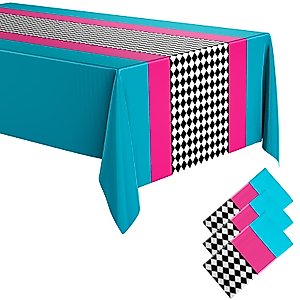 Buryeah 3 Pcs Wonderland Tablecloth Wonderland Party Decorations Checkered Plastic Tablecloth Cartoon Table Decorations Tea Party Tablecloth for Wonderland Birthday Party Supplies, 54 x 108(Checked)
