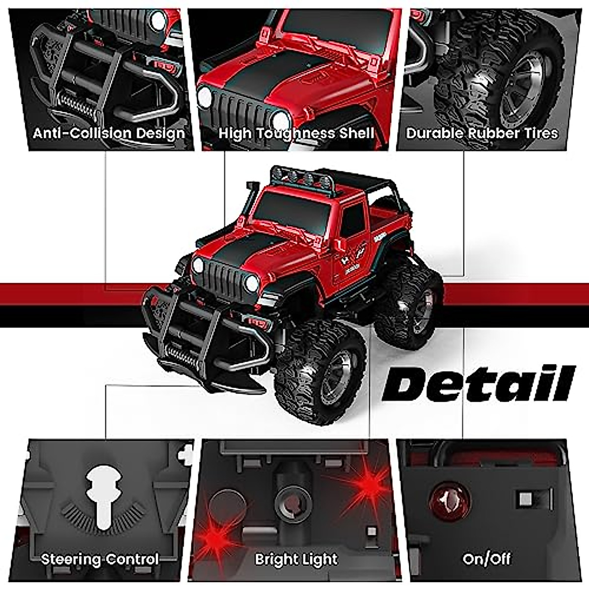 Tecnock Remote Control Cars for Toddlers, 2.4Ghz Off-Road Mini RC Car Trucks for Kids, Durable Car Toy for 3 4 5 6 7 8 Years Old Boys,Gift for Boys Girls,Red