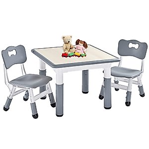 FUNLIO Kids Table and 2 Chairs Set for Ages 3-8, Height Adjustable Toddler Table and Chair Set, Easy to Wipe Arts & Crafts Table, for Classrooms/Daycares/Homes, CPC & CE Approved (3pcs Set) – Grey