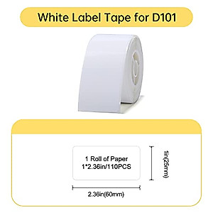 D101 Label Maker Machine with 2 Tapes - 12*40mm White Label Paper and 25*60mm White Label Paper