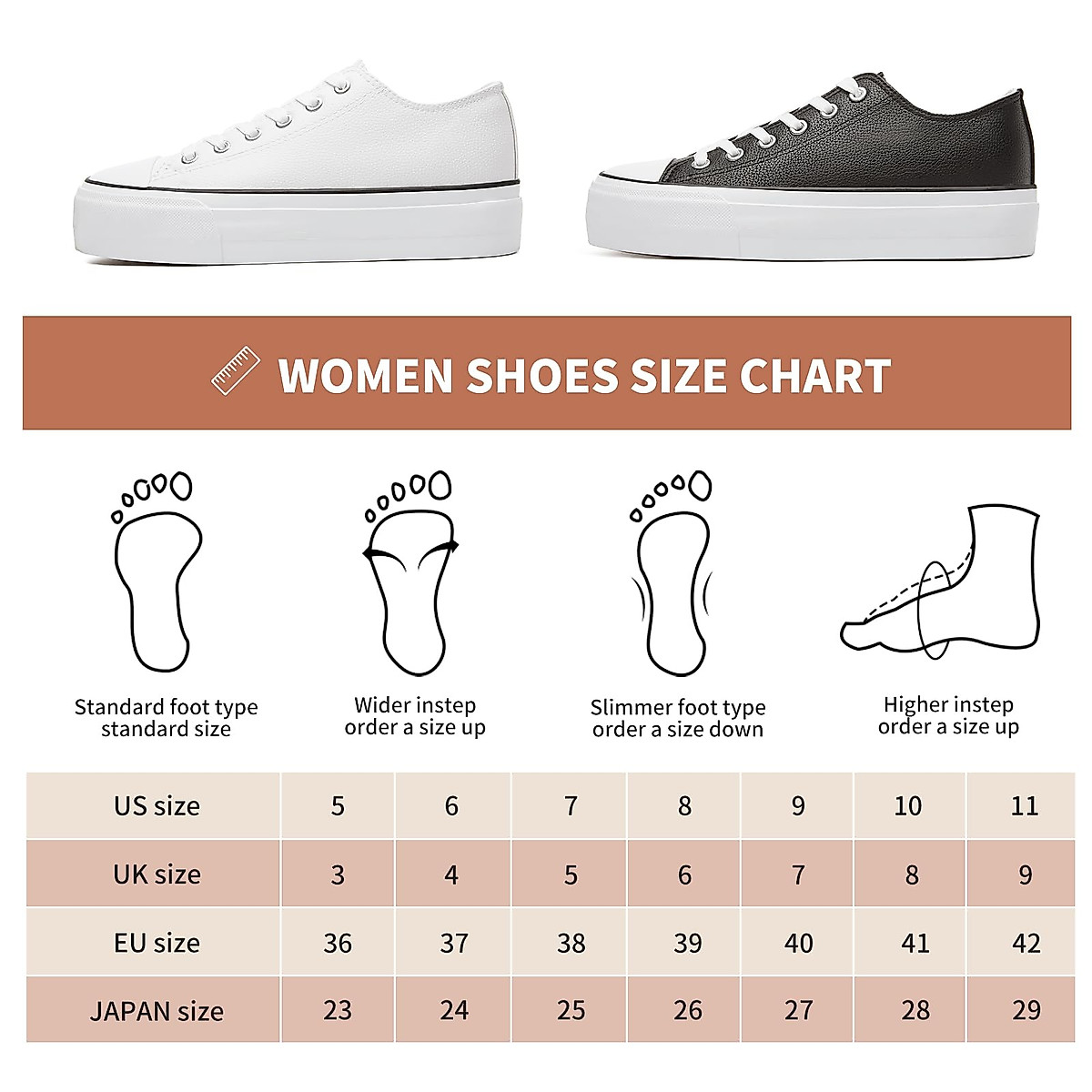 Rominz Women's Platform Sneakers Fashion PU Leather Low Top Lace-Up Platforms Shoes for Women Lightweight Comfortable Classic Casual Slip On Shoes Walking Shoes(White, US8)