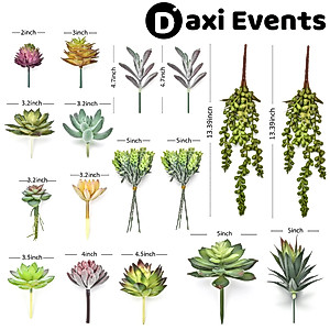 Daxi Events Artificial Succulents, 17 Pack Fake Succulents, Unpotted Faux Succulents， Realistic Textured Succulent Plants, Large Artificial Succulent Plants Bulk Decor Table Home Office Garden