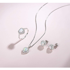 FANCIME October Birthstone Necklaces for Women Sterling Silver Necklace Heart Necklace Opal Necklaces for Women