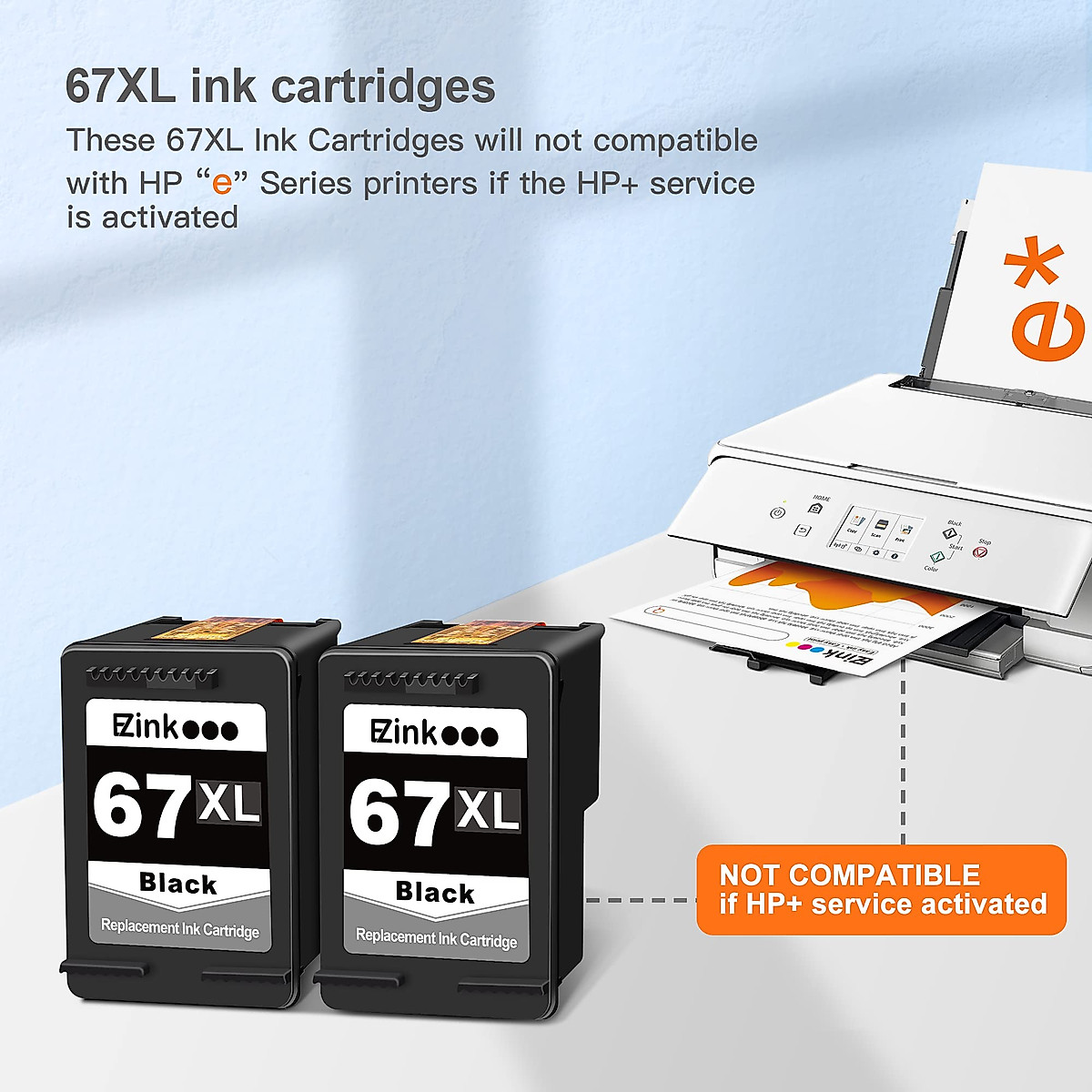 E-Z Ink (TM Ink Cartridge Replacement for HP 67XL 67 XL for DeskJet 2755e 4155e 2722 2752 2752e Envy Pro 6455 6458 6475 Envy 6455e 6055 6055e 6075 DeskJet Plus 4122 4132 4155 (2 Black)
