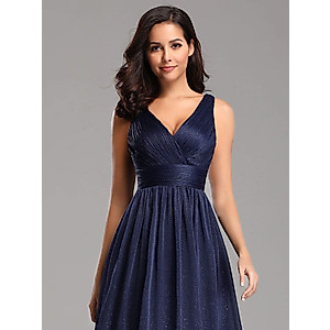 Ever-Pretty Womens Shimmery Ruched Long Evening Cocktail Bridesmaid Dresses for Women US 8 Navy Blue