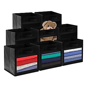 SUOCO Cube Storage Bins with Clear Window, Foldable Fabric Baskets Boxes for Shelf Closet Organizer, Nursery and Kids Room, 8 Pack, Black