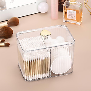 Tbestmax Qtip Holder Dispenser 3-Section Clear Bathroom Organizer Jar 3 Grids Cotton Swab/Pad/Ball Holder Container Cosmetics Storage for Vanity