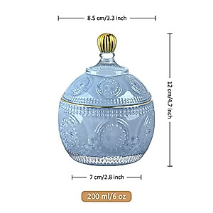 Joeyan Blue Decorative Glass Jars with Lid,Small Glass Jewelry Box,Embossed Candy Dish Candy Jar,Mini Colored Glass Canister for Nuts Chocolates Candy Buffet Display and Home Wedding Decoration,6 oz