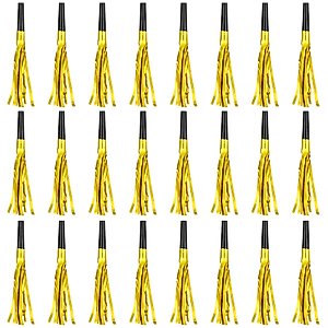 Party Blowers Noisemakers, 24 Pcs Gold Metallic Fringed Noise Maker Glitter Party Blowers for Adult Birthday Wedding Halloween Christmas Graduation New Year Party Sporting Events Supplies
