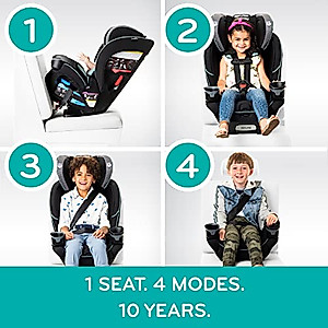 Evenflo EveryFit 4-in-1 Convertible Car Seat Featuring 12-Position Headrest, Two Integrated Cup Holders, Removable Snack Tray, and Machine-Washable Fabric (Winston Gray)