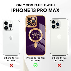 Newseego for iPhone 13 Pro Max Magnetic Case, Cute Butterfly Plating Edge Case for Women Girls Men Soft TPU Bumper Shockproof Camera Protective Cover for iPhone 13 Pro Max-Purple