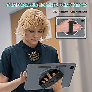 BATYUE Case for Samsung Galaxy Tab S6 Lite 10.4 Inch 2024/2022/2020 (SM-P610/P613/P615/P619/P620/P625/P627) ; Protective Rugged Cover with Rotating Stand, Pencil Holder, Hand Strap for Kids (Grey)