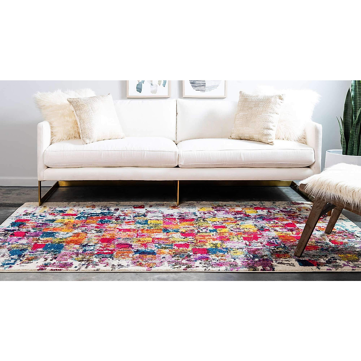 Unique Loom Estrella Collection Abstract, Bright Colors, Distressed, Modern Area Rug, 5 ft x 8 ft, Multi/Beige