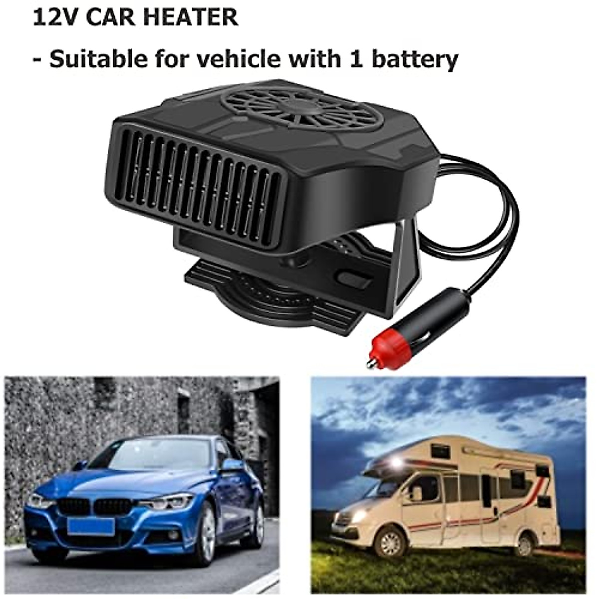 2023 Upgraded 12V Car Heater, YYoomi 150W Electronic Auto Defrost Defogger, 2 in 1 Portable Heating/Cooling Fan for Truck, 3-Outlet, Plug Into Cigarette Lighter, 360 Degree Rotary