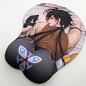 Genshin Mouse Pad Zhongli Silicone Gel Gaming 3D Anime Genshin Impact Mice Pad with Wrist Rest Support Play mat (Pink)