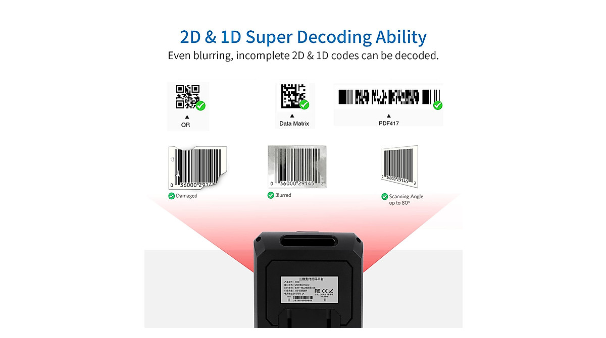 2D Barcode Scanner USB Hands-Free QR Code Reader for Retail & Business