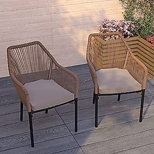 Merrick Lane Magnolia Outdoor Furniture Sets 2 Piece Natural All-Weather Woven Patio Chairs with Ivory Cushions