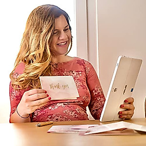 Baby Shower Thank You Cards - Set of 48 Cute Baby Thank You Cards with Envelopes and Stickers - Adorable 4x6 Small Blank Thank You Notes for Boy or Girl - Gold Floral and Pink Elephant Theme