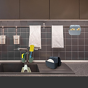 Sponge Holder for Kitchen Sink, Silicone Sink Saddle Caddy Organizer Rack, Sponges Holder Over Faucet, Hanging Kitchen Sink Organizer Accessories Rack Basket - Dark Gray