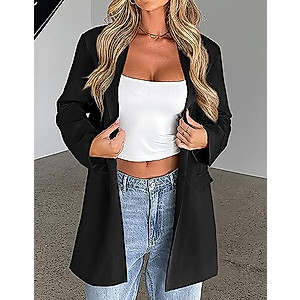 ZESICA Women's 2023 Blazers Long Sleeve Lapel Open Front Oversized Business Work Office Jackets Blazer with Belt,Black,Medium