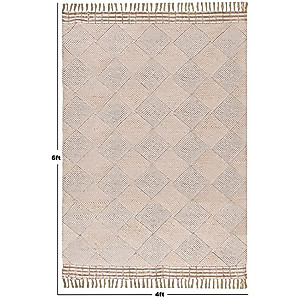 Casavani Handmade Area Rug Hand Block Printed Moroccan Tassels Throw Rug Hand Woven Door Mat Floor Rug Indoor Rugs for Bedroom Bathroom Laundry Room Living Room 6x8 Feet (180x240 cm)