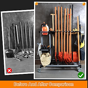 JGLDG Ultimate Yard Tool Storage Rack with Rolling Casters – Organize All Your Garden Tools Effortlessly