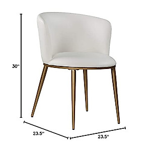 Meridian Furniture Skylar Collection Modern | Contemporary Upholstered Dining Chair with Rounded Back and Sturdy Iron Legs, Set of 2, 23.5" W x 23.5" D x 30" H, White Faux Leather, Gold