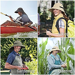 Outdoor Sun Hat for Men with UV Protection Safari Cap Wide Brim Fishing Hat with Neck Flap, for Dad (Army Green)