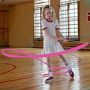 2pcs Dance Ribbons, 2m Kids Long Gymnastics Ribbon Twirling Ribbons Dancing Ribbon Streamers for Artistic Dance Training Party, with Ribbon Dancer Wand (Pink + Sparkling)