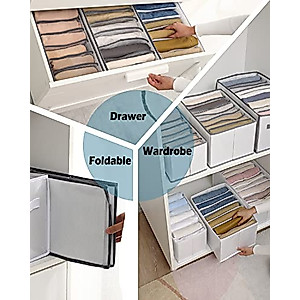 2 Packs Wardrobe Clothes Organizer with Upgraded PP Support Board | Foldable 7-Grid Closet Drawer Divider Organizers | Washable Clothes Storage Organizer for Jeans, Pants, T-shirts, Leggings (Gray)
