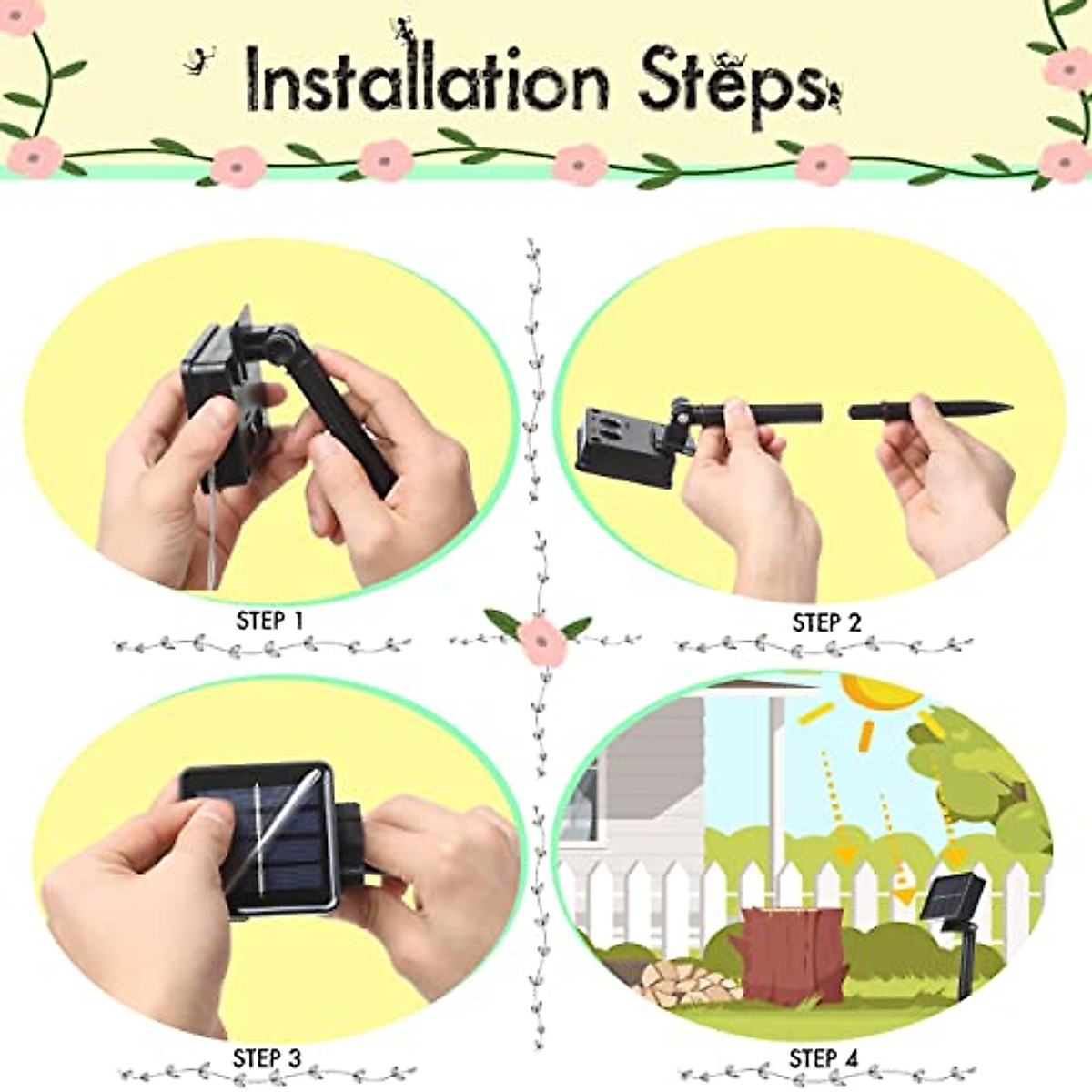 Robkea, 36 Inch Mini Fence Fairy Garden Fence & Waterproof LED 40FT 100 LED Solar String Lights with 8 Lighting Modes | Fairy Garden Accessories Outdoor(Brown)