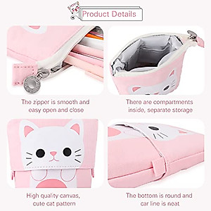 iSuperb Cute Pencil Case Standing Pen Holder Cat Pencil Bag Cartoon Pen Box Kawaii Pencil Pouch Big Makeup Cosmetics Bag with Zipper for Office Organizer Travel Storage Women Men