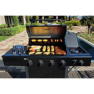Kenmore PG-A40406S0L-1 BBQ Grill | 4-Burner Outdoor Barbecue Liquid Propane BBQ Gas Grill with Side Burner and Side Tables, 53000 BTU, Open Cart, Black