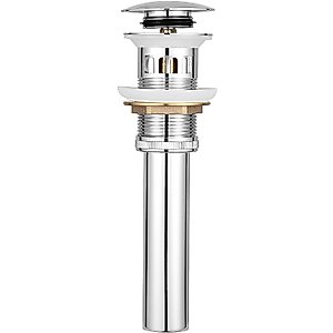 Solid Brass Lavatory Vessel Pop Up Drain Assembly Sink Pop-Up Drain Stopper Assembly with Overflow for Bathroom Faucet Vanity Sink, All Brass Construction(Chrome Plated)
