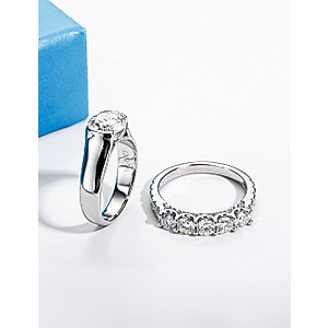 CannyCat 5 Stone Moissanite Half Eternity ring 4.0mm 2.1 CTTW Lab Created Diamond Wedding Band for Women VVS D color Moissanite Anniversary Engagement Eternity Bands Platinum Plated Silver Stacking