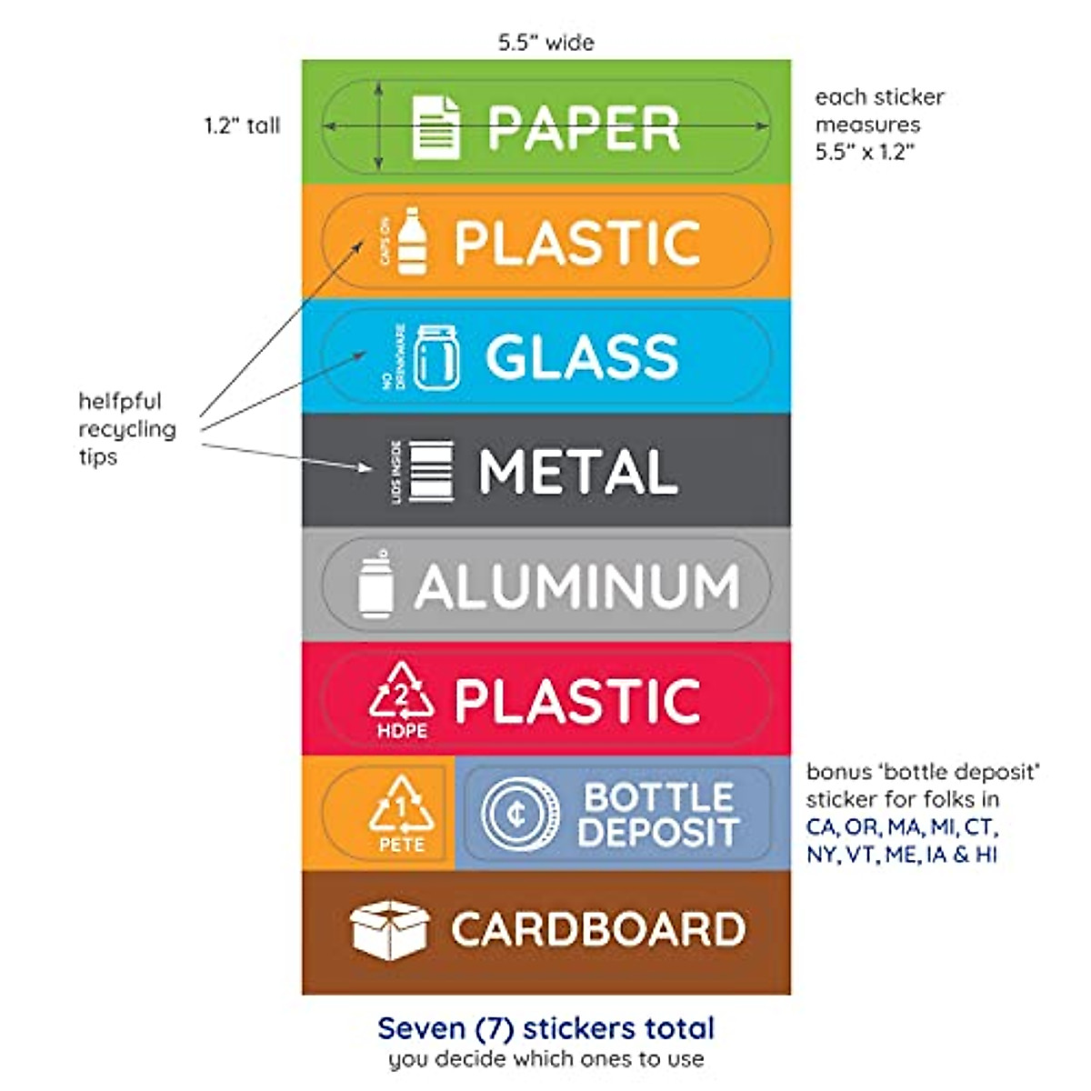 Recycling Rules 6 Gallon Stackable Recycling Bin Container in Blue, Eco-Friendly BPA-Free Handy Recycler with Handle, 20-Pack with Stickers