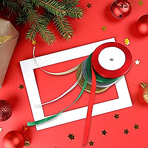 DECYOOL 4 Rolls 100 Yards Christmas Ribbons Metallic Glitter Fabric Holiday Festival Satin Ribbons 10mm Wide for Gift Wrapping Decoration